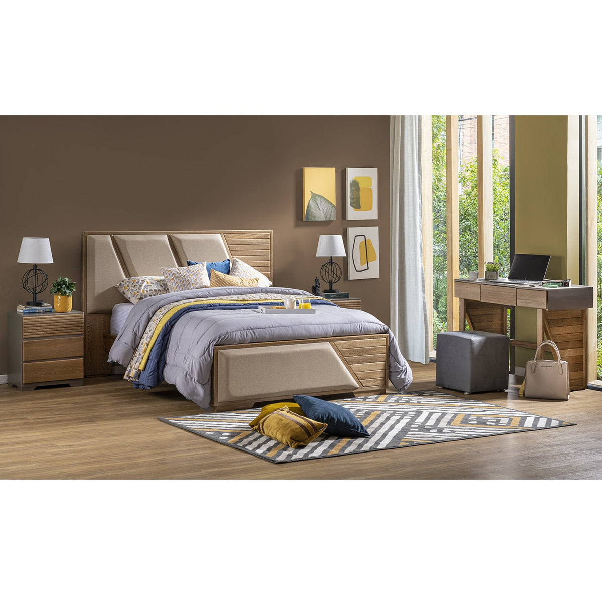 Recámara Full Lenny Eurolino Marfil, Natural y Taupe — Muebles Jamar Panamá