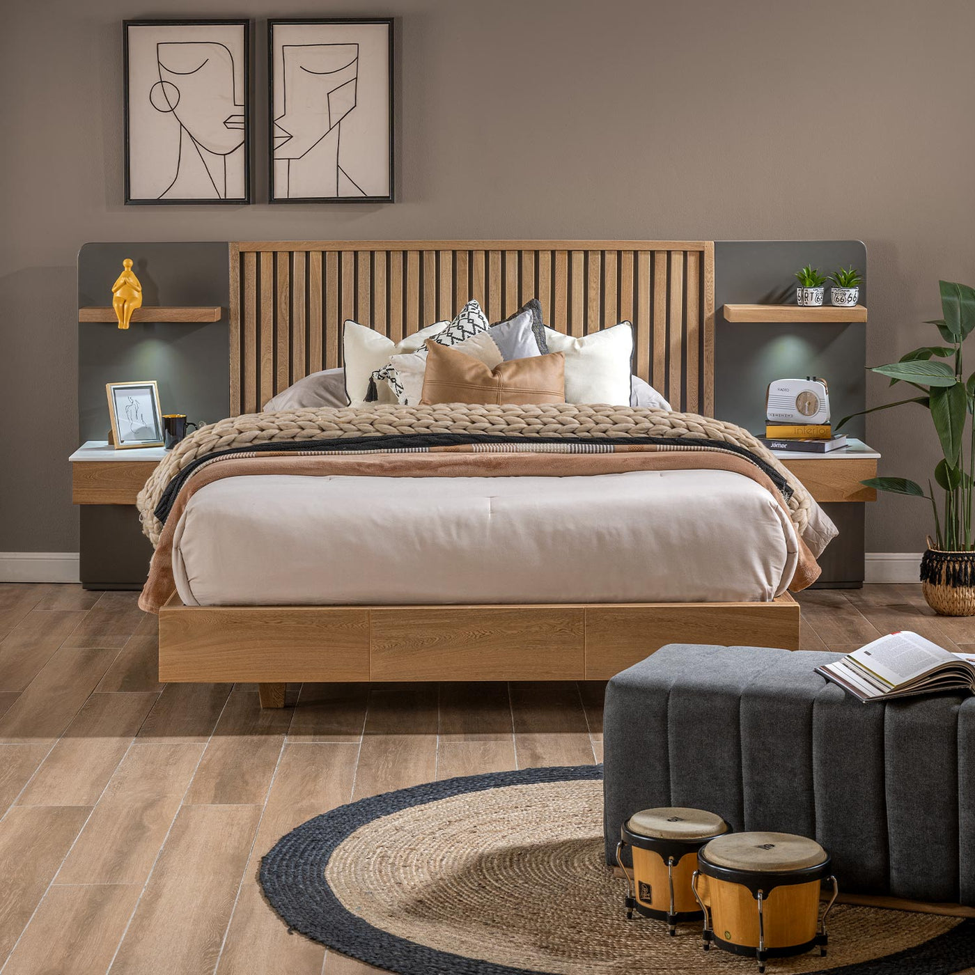 Recámara Queen Juventus Natural, Gris Plomo — Muebles Jamar Panamá