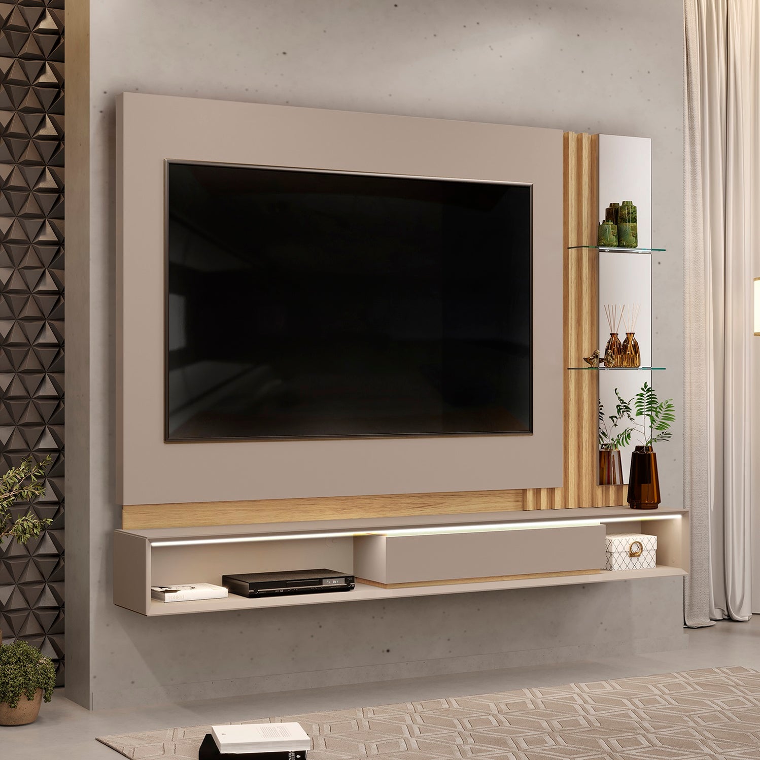 Panel Tv Noah Gris, Natural — Muebles Jamar Panamá