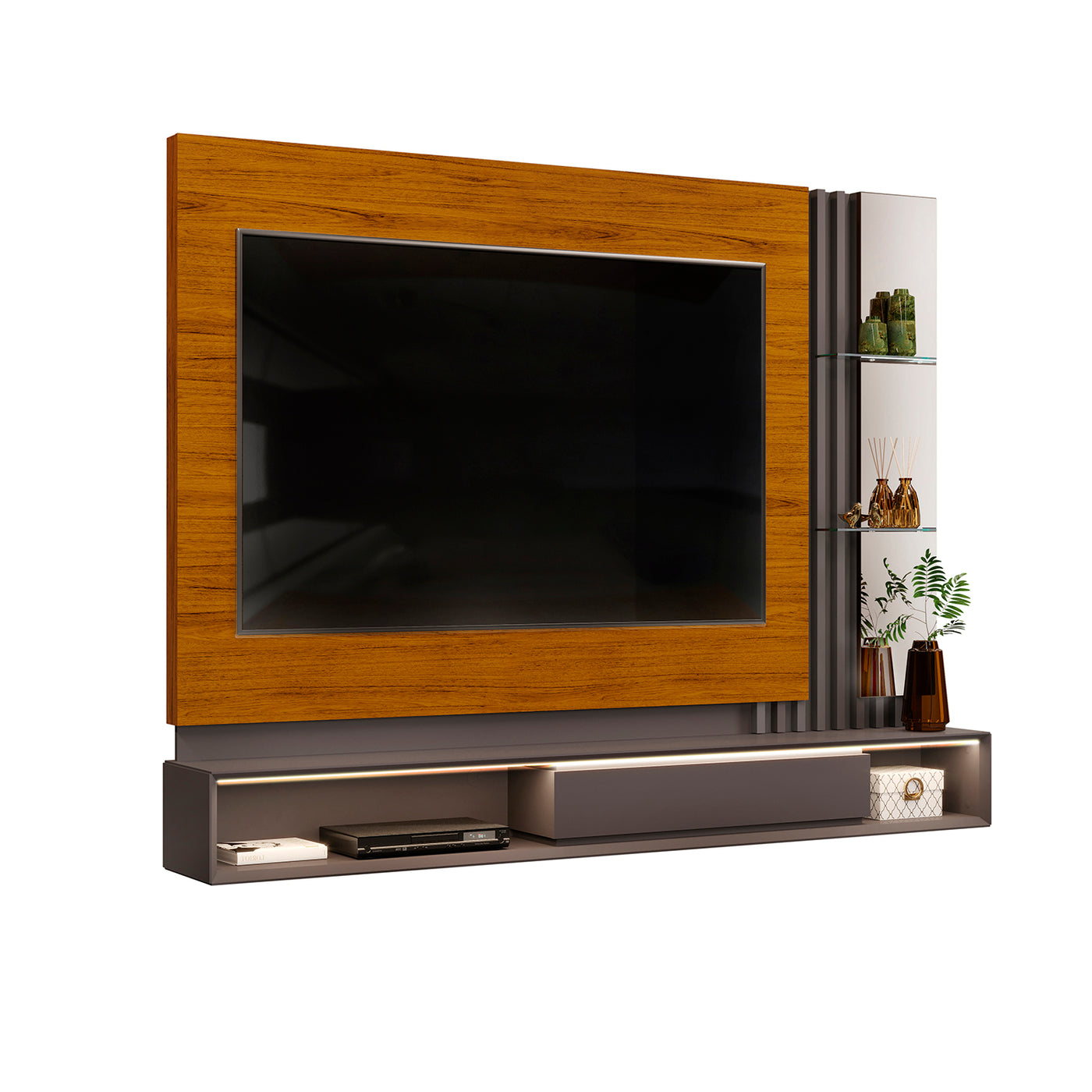 Panel Tv Noah Gris Plomo, Almendra — Muebles Jamar Panamá