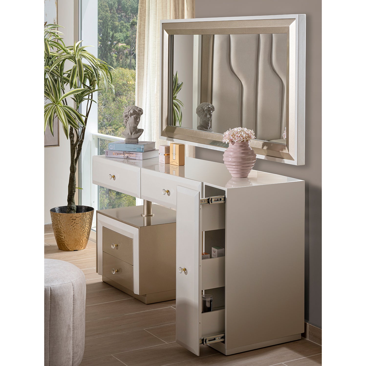 Recámara Queen Barrett Beige Perla,Champaña — Muebles Jamar Panamá