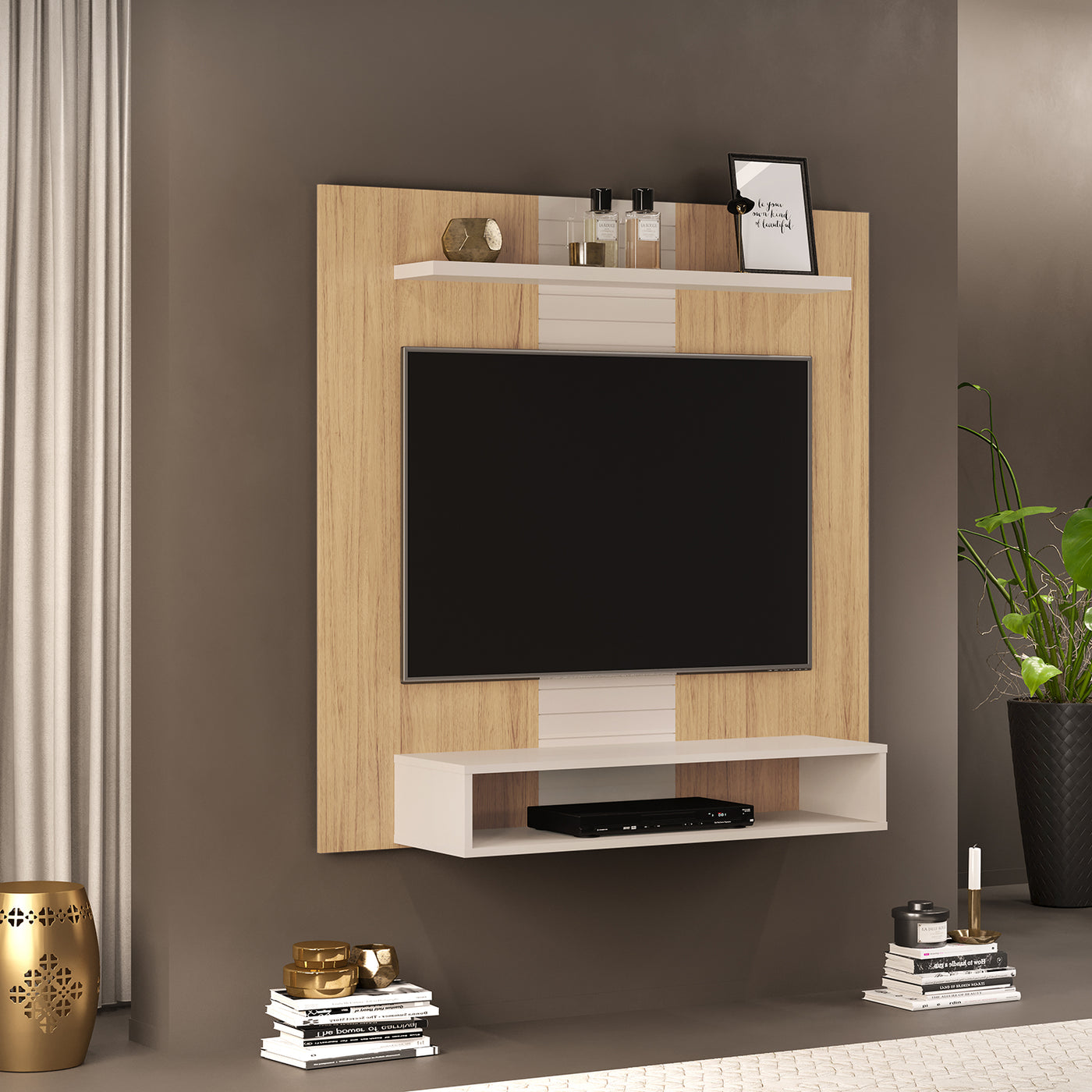 Panel De Tv Nixi Natural, Off White — Muebles Jamar Panamá