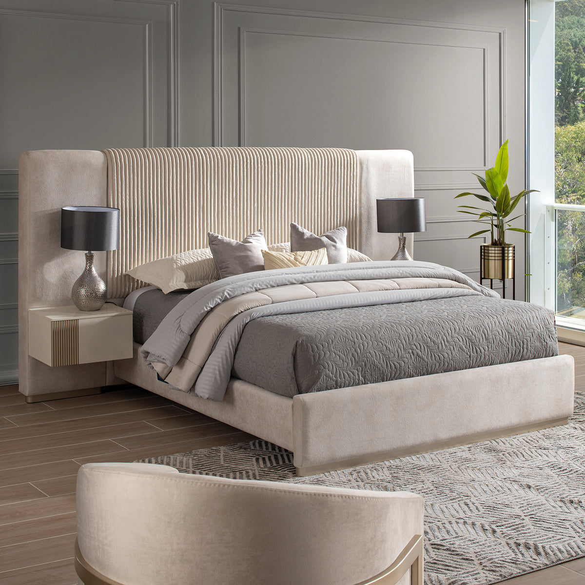 Cama King Montreal Crudo, Champaña — Muebles Jamar Panamá