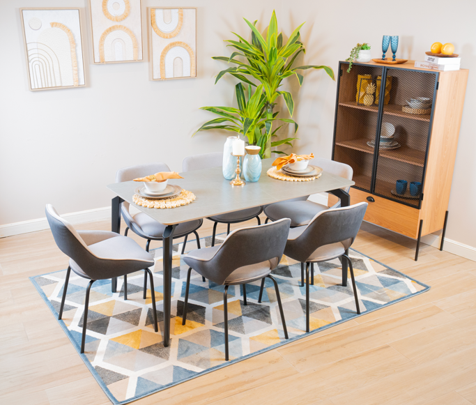 Comedor 6 Puestos Pott Velvet Plata, Gris Plomo — Muebles Jamar Panamá