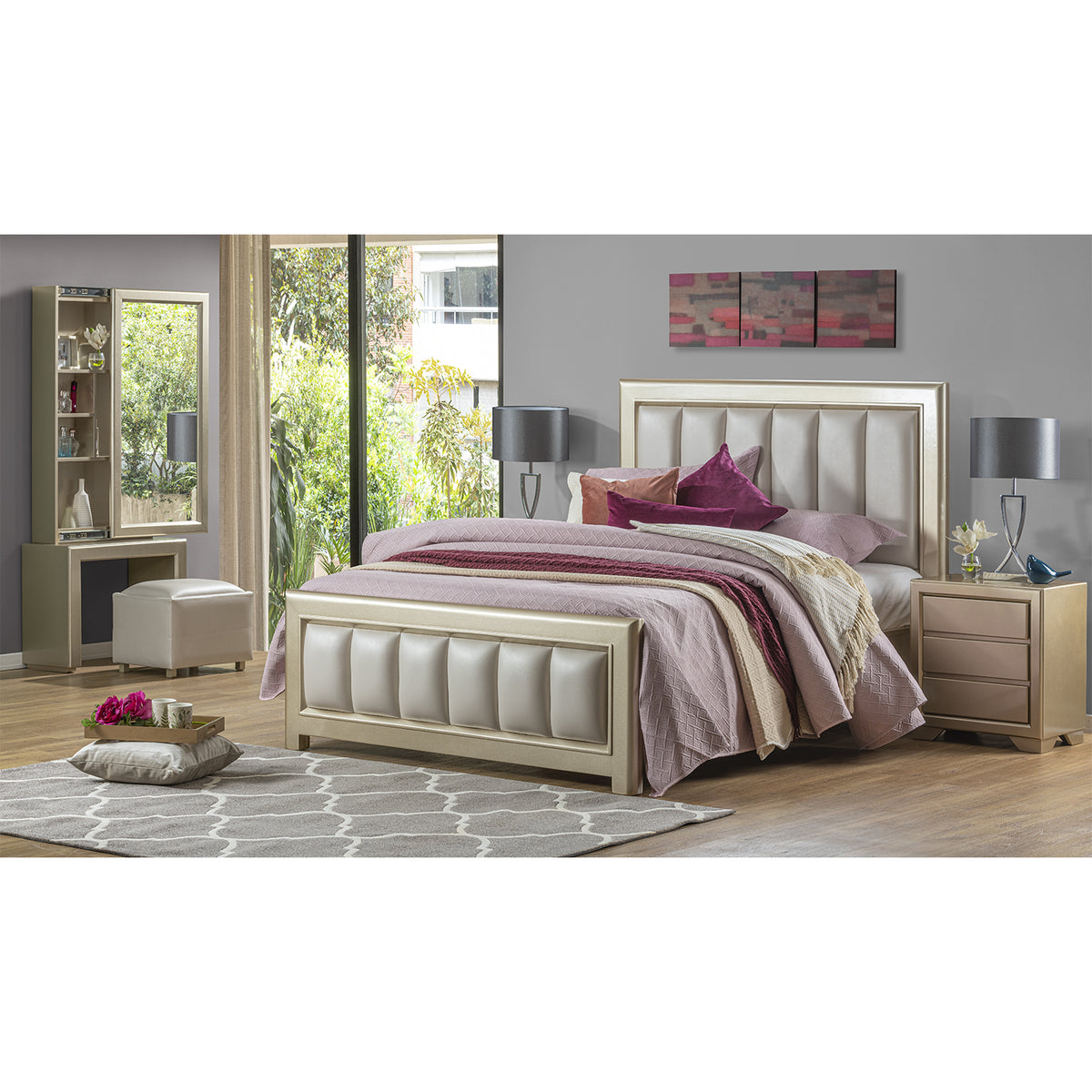 Recámara Full Marbella Perla, Champaña — Muebles Jamar Panamá