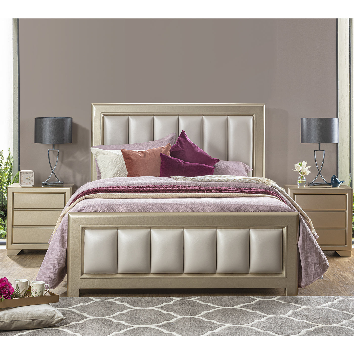 Recámara Full Marbella Perla, Champaña — Muebles Jamar Panamá