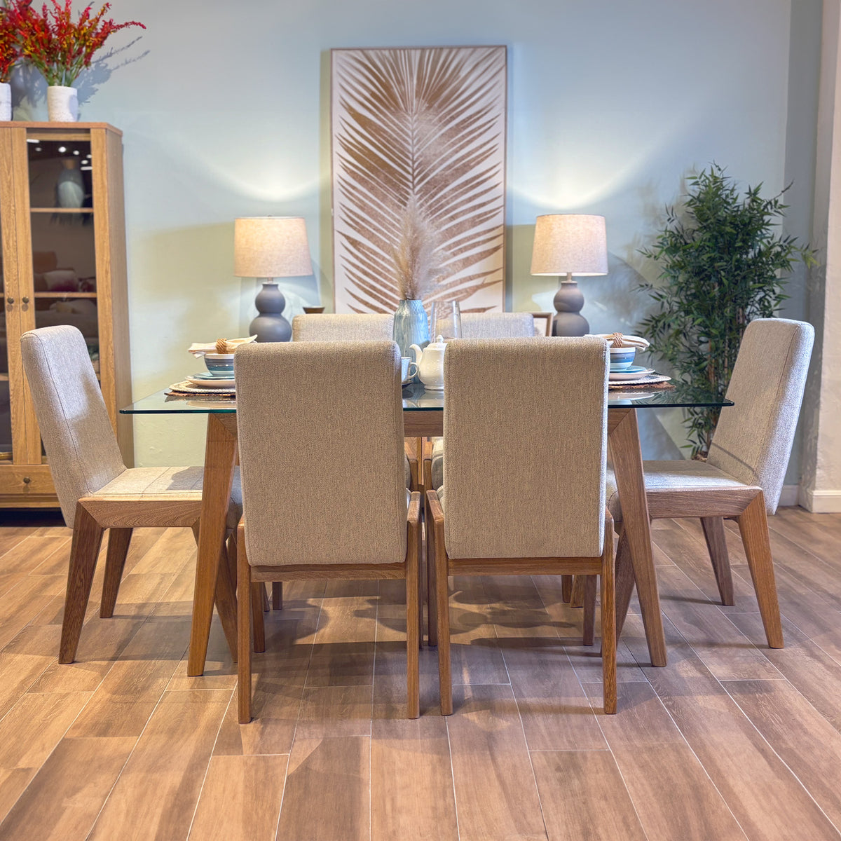 Comedor 6 Puestos Andreas Lino Beige, Mocca — Muebles Jamar Panamá