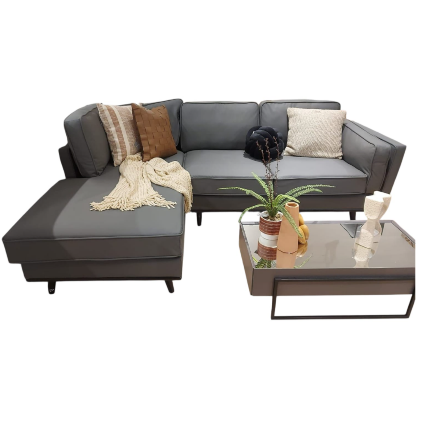 Sala Rinconera Cameron Eurocuero Gris Orientación Izquierda — Muebles ...