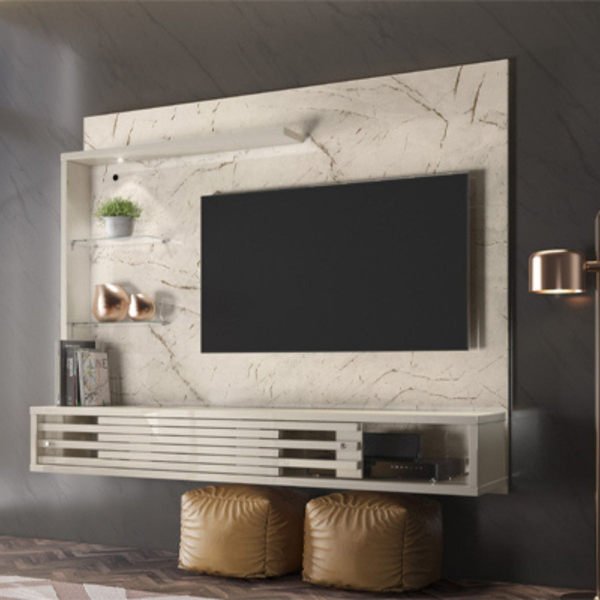 Panel de Tv Florens Off White, Marmol — Muebles Jamar Panamá