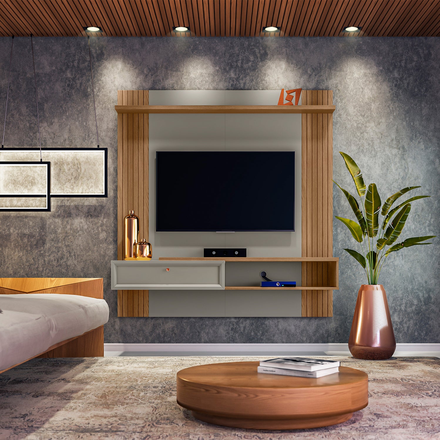 Panel de Tv Almeira Natural, Gris — Muebles Jamar Panamá