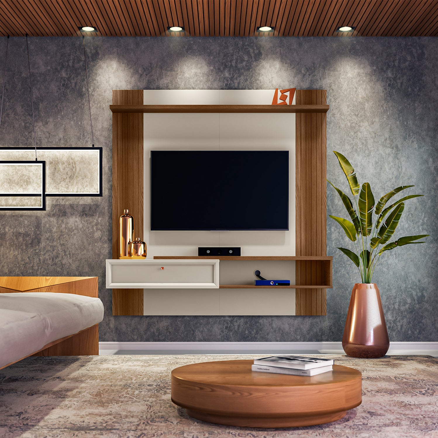 Panel de Tv Almeira Natural, Off White — Muebles Jamar Panamá