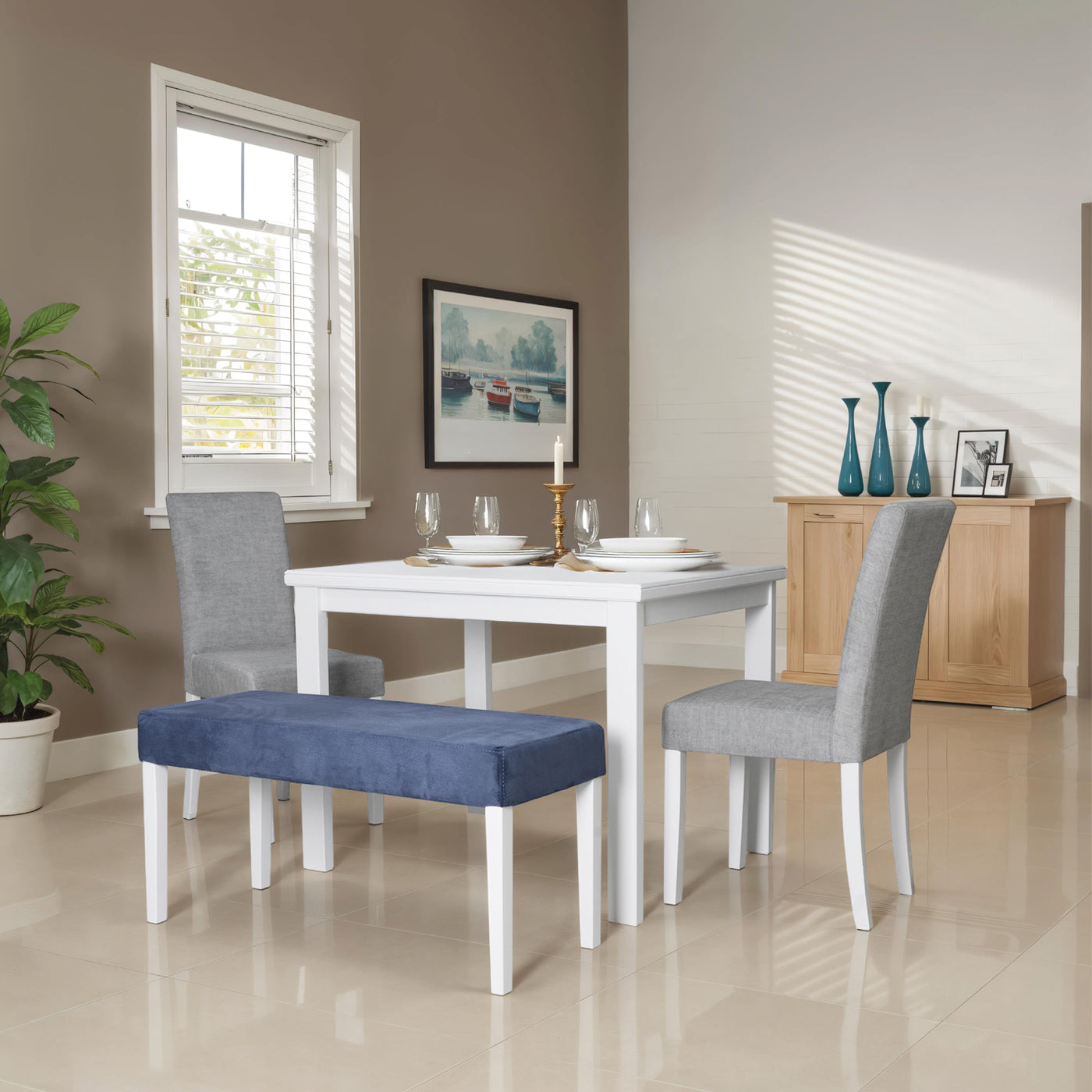 Comedor 4 Puestos Bruce Nairobi Blanco, Gris — Muebles Jamar Panamá