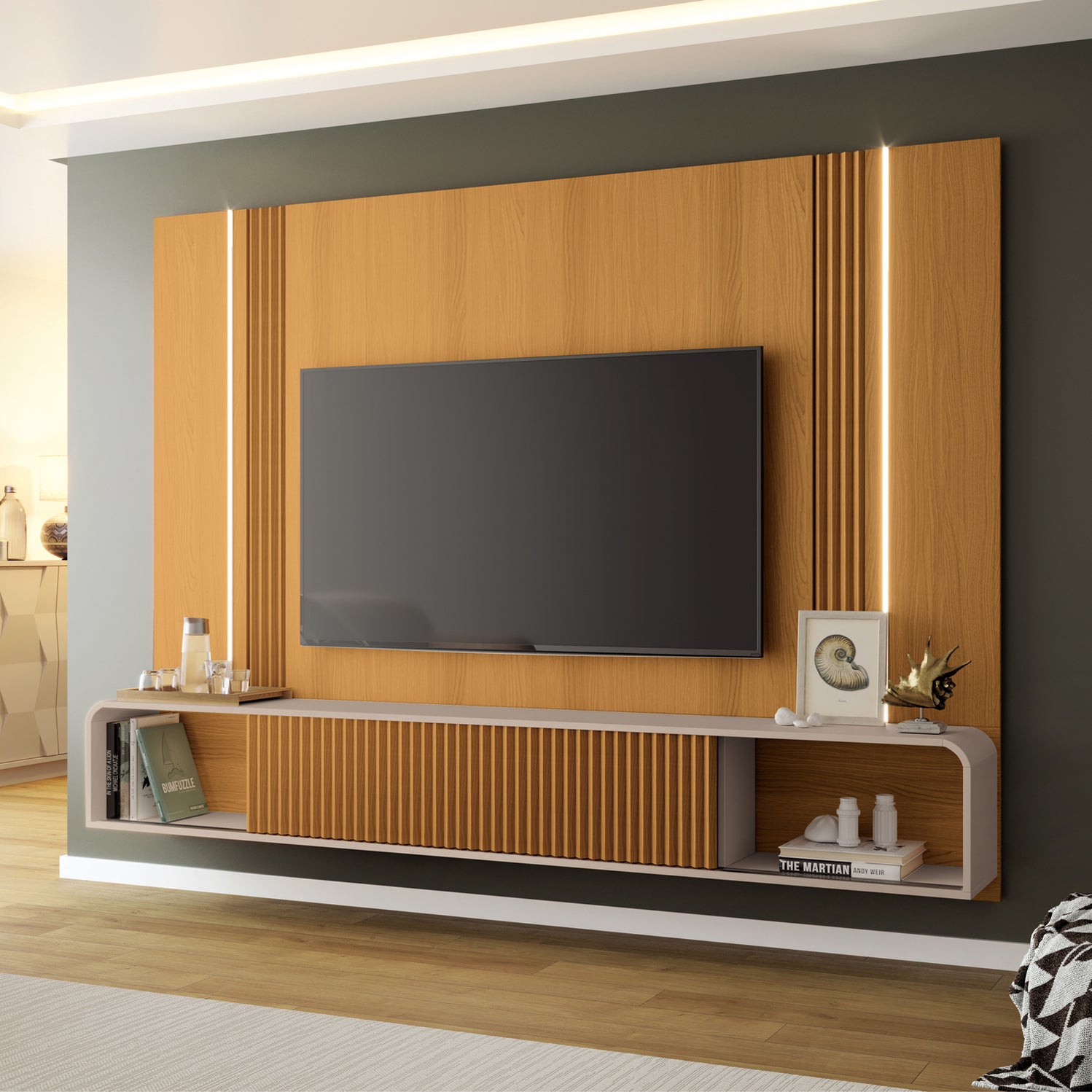 Panel De Tv Hans Natural, Off White — Muebles Jamar Panamá