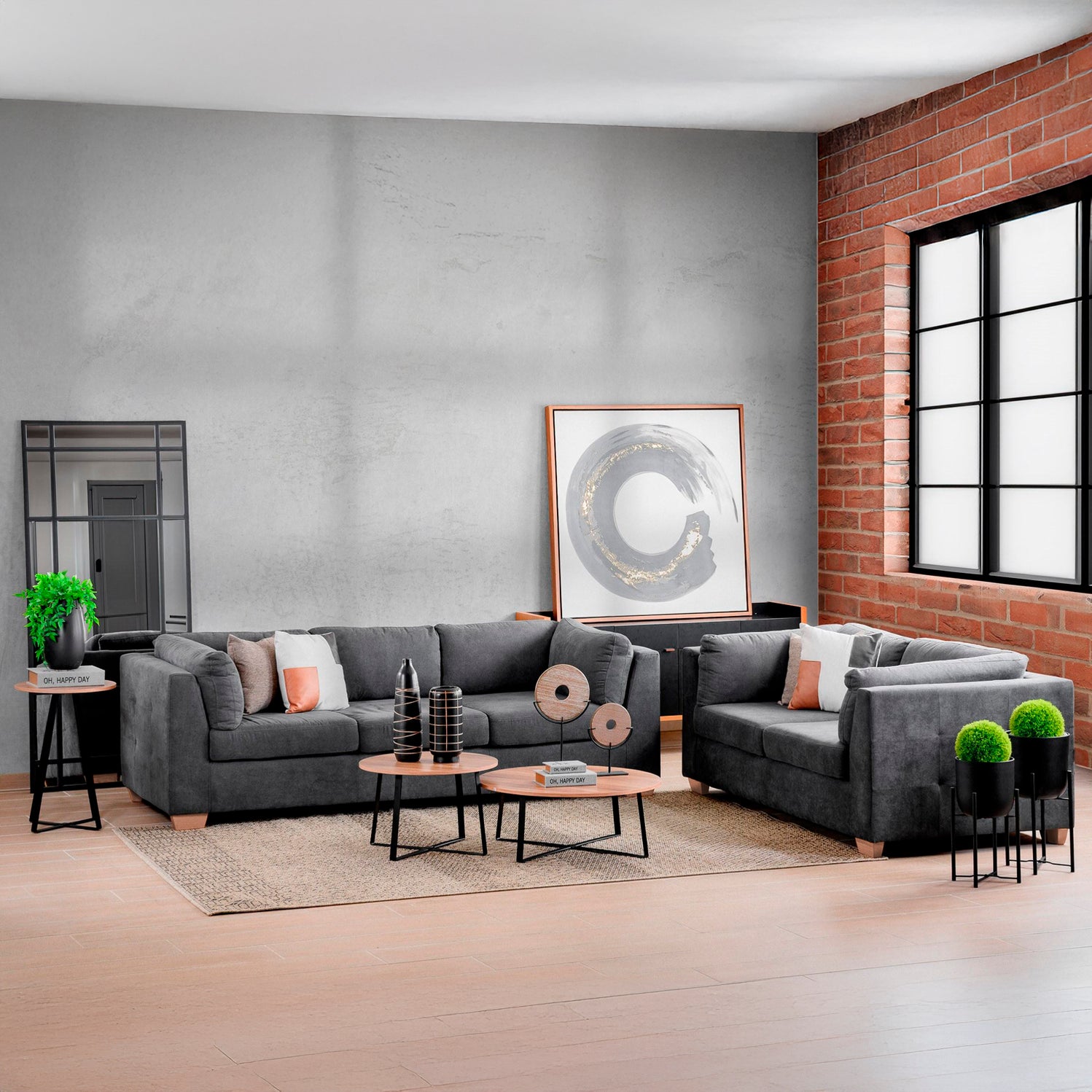 Sofá 3 Puestos Astro Microfibra Kazan Plomo, Natural — Muebles Jamar Panamá