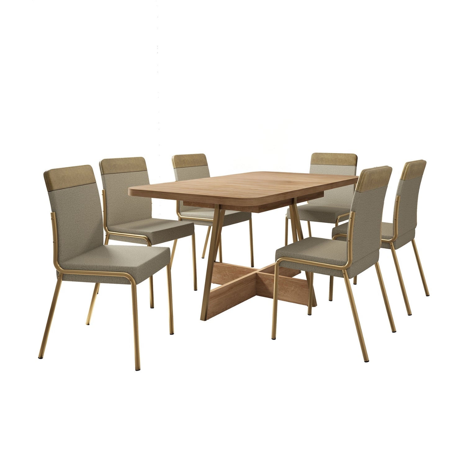 Comedor 6 Puestos Aliss Beige, Champaña Y Natural — Muebles Jamar Panamá