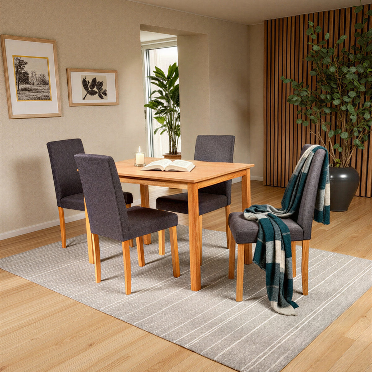 Comedor 4 Puestos Axel Microfibra Gris, Natural — Muebles Jamar Panamá