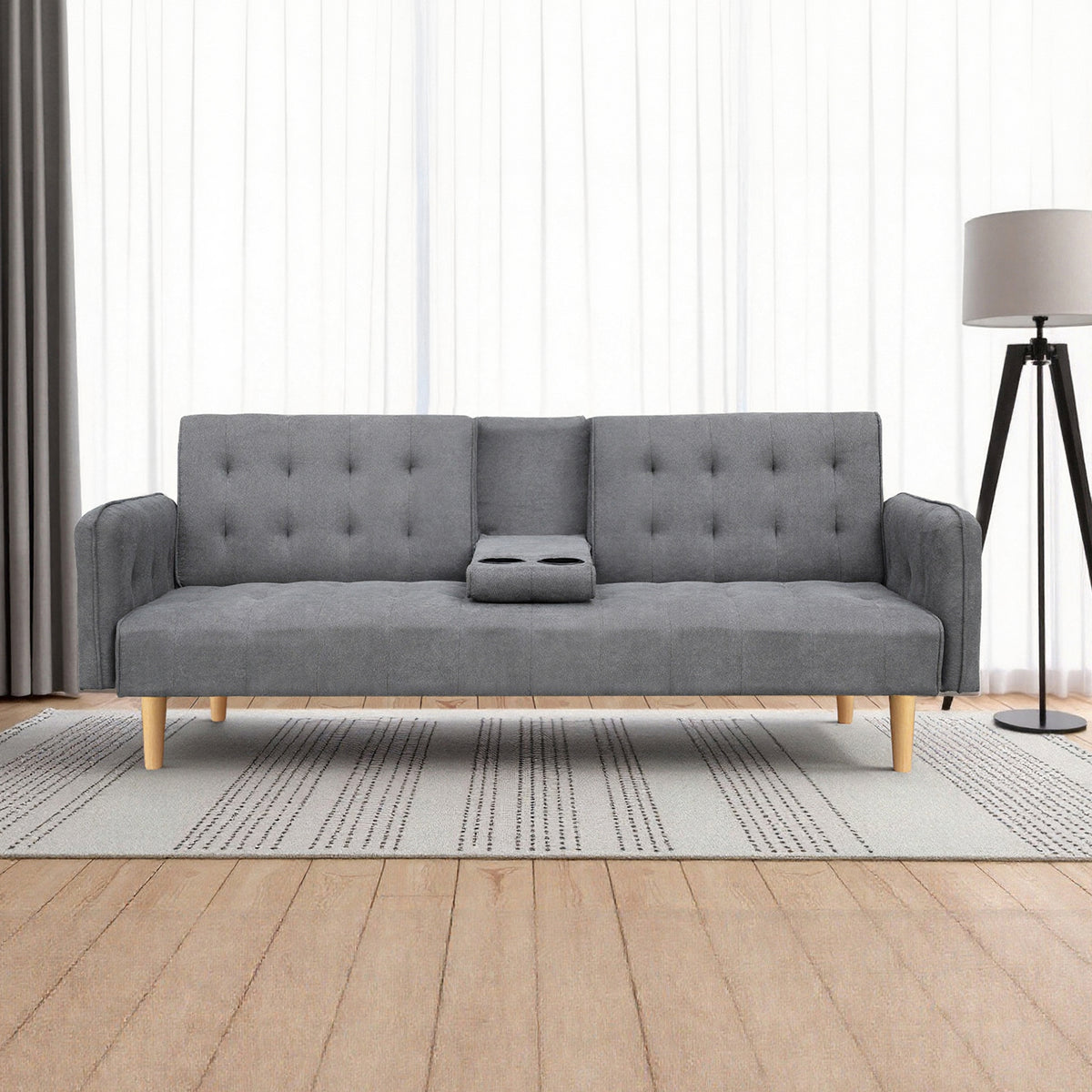 Sofá Cama Agnes Microfibra Plomo, Natural — Muebles Jamar Panamá