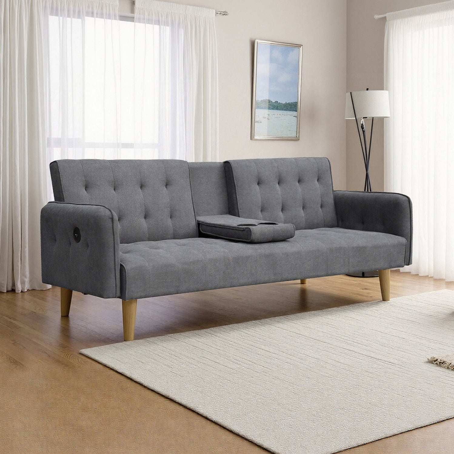 Sofá Cama Agnes Microfibra Plomo, Natural — Muebles Jamar Panamá