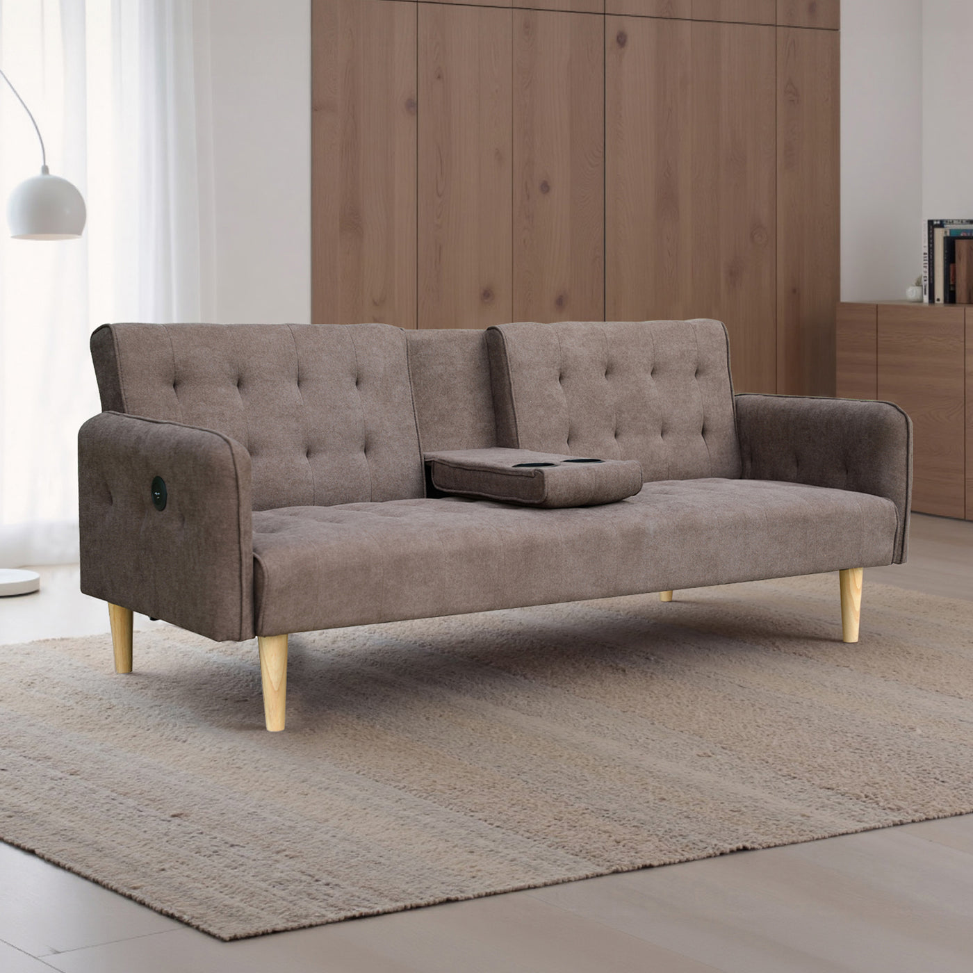 Sofá Cama Agnes Microfibra Chocolate, Natural — Muebles Jamar Panamá
