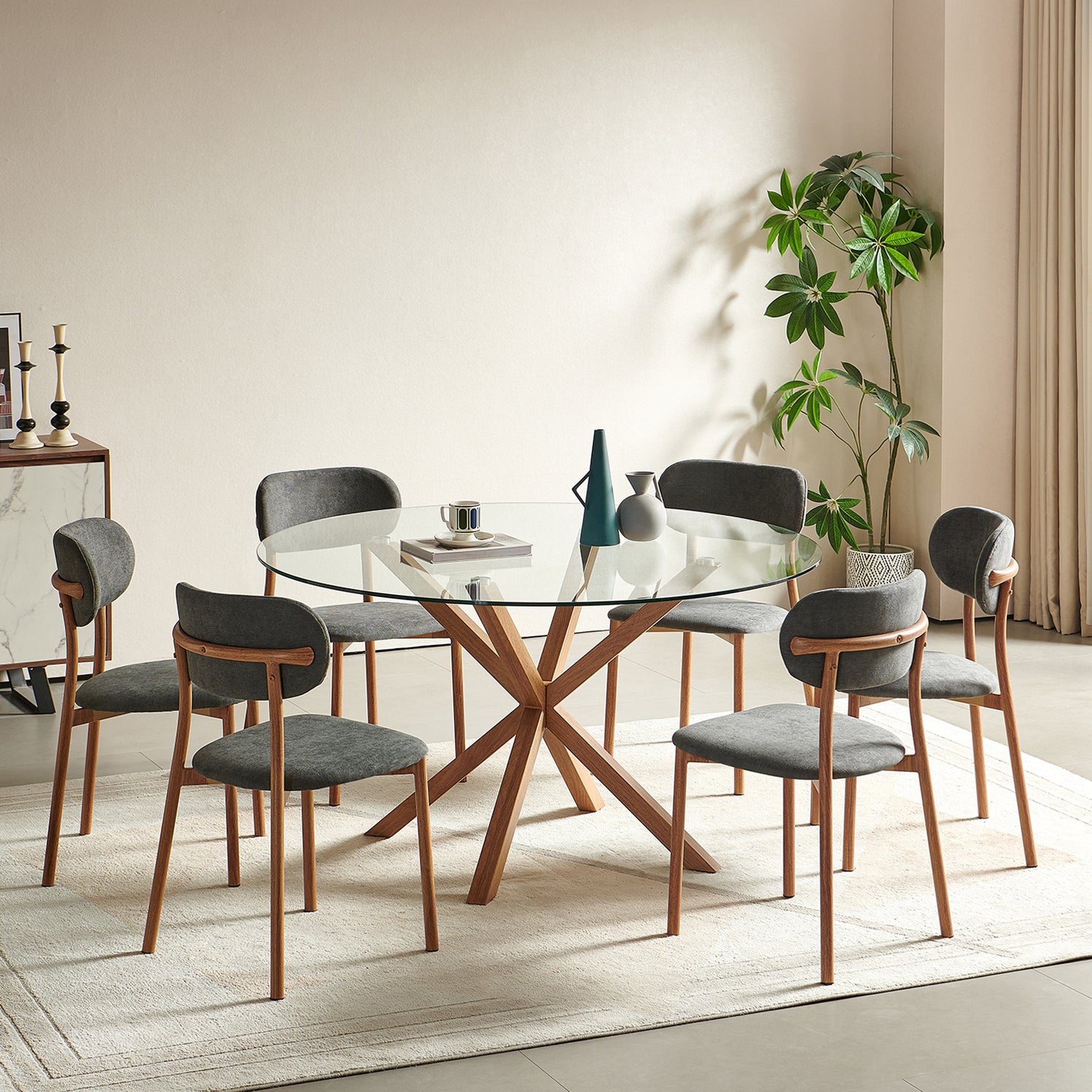 Comedor 6 Puestos Dousty Gris, Natural — Muebles Jamar Panamá