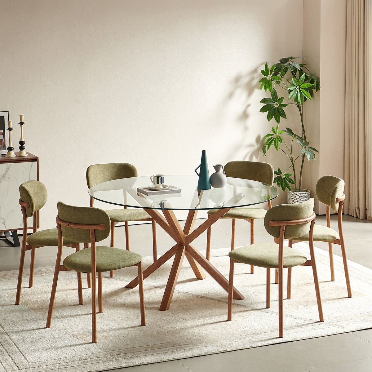 Comedor 6 Puestos Dousty Verde, Natural — Muebles Jamar Panamá
