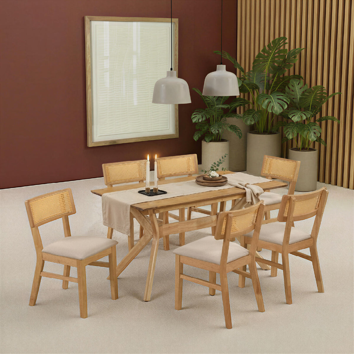 Comedor 6 Puestos Domus Lino Beige, Natural — Muebles Jamar Panamá