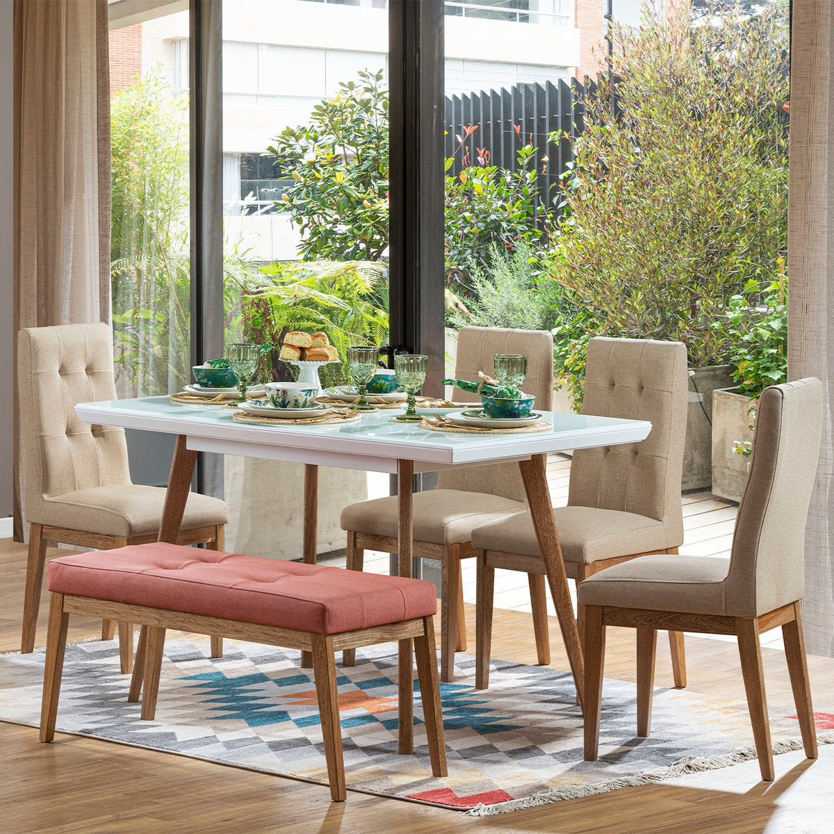 Comedor 6 Ptos Tanner Lino Marfil, Natural Ultraglass — Muebles Jamar ...