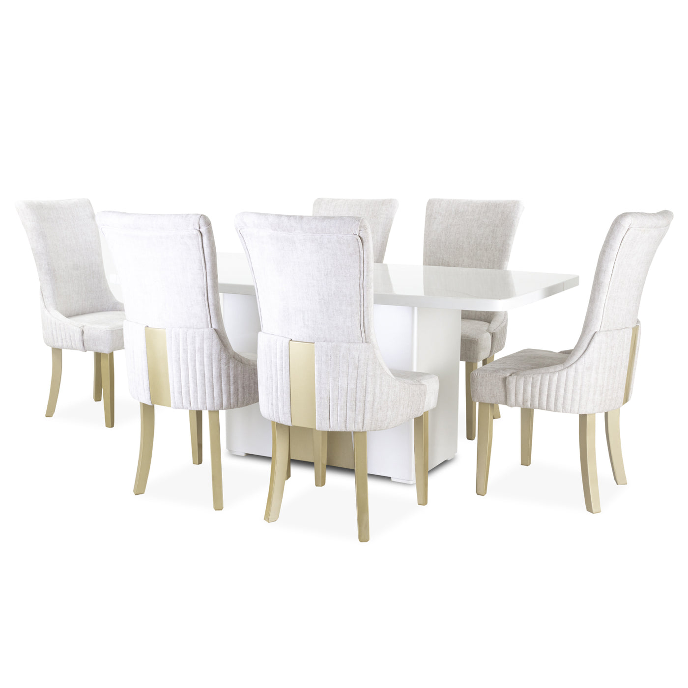 Comedor 6 Ptos Roma Velvet Marmol, Blanco Perla y Champaña — Muebles ...