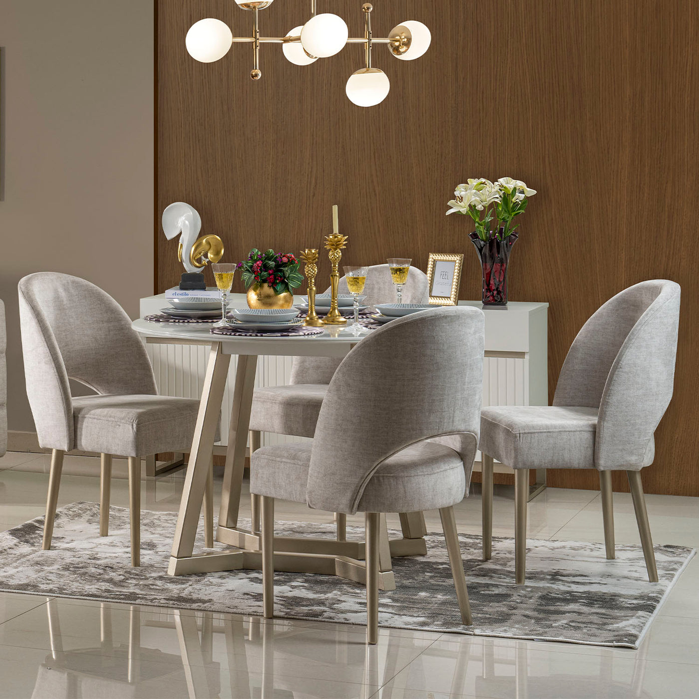 Comedor 4 Ptos Lisboa Velvet Marmol, Champaña — Muebles Jamar Panamá