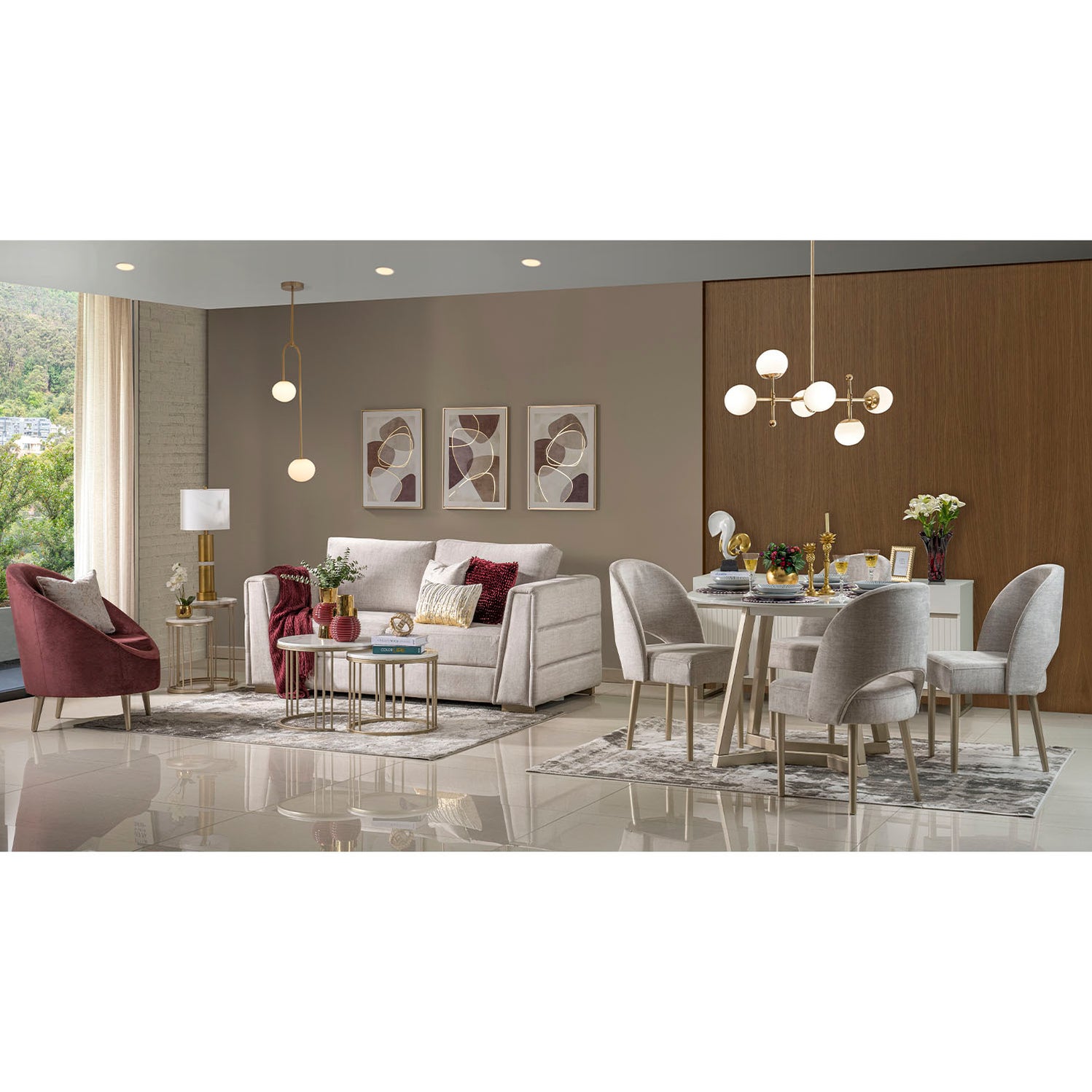 Comedor 4 Ptos Lisboa Velvet Marmol, Champaña — Muebles Jamar Panamá