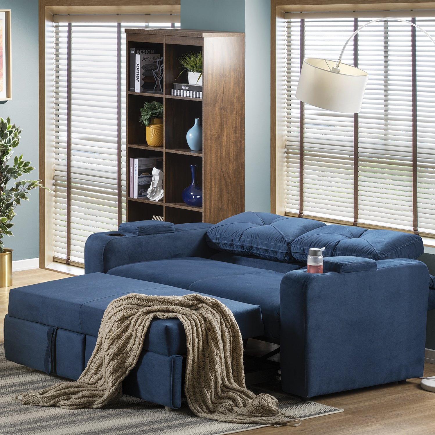 Sofá Cama Boston Velvet Rich Azul — Muebles Jamar Panamá